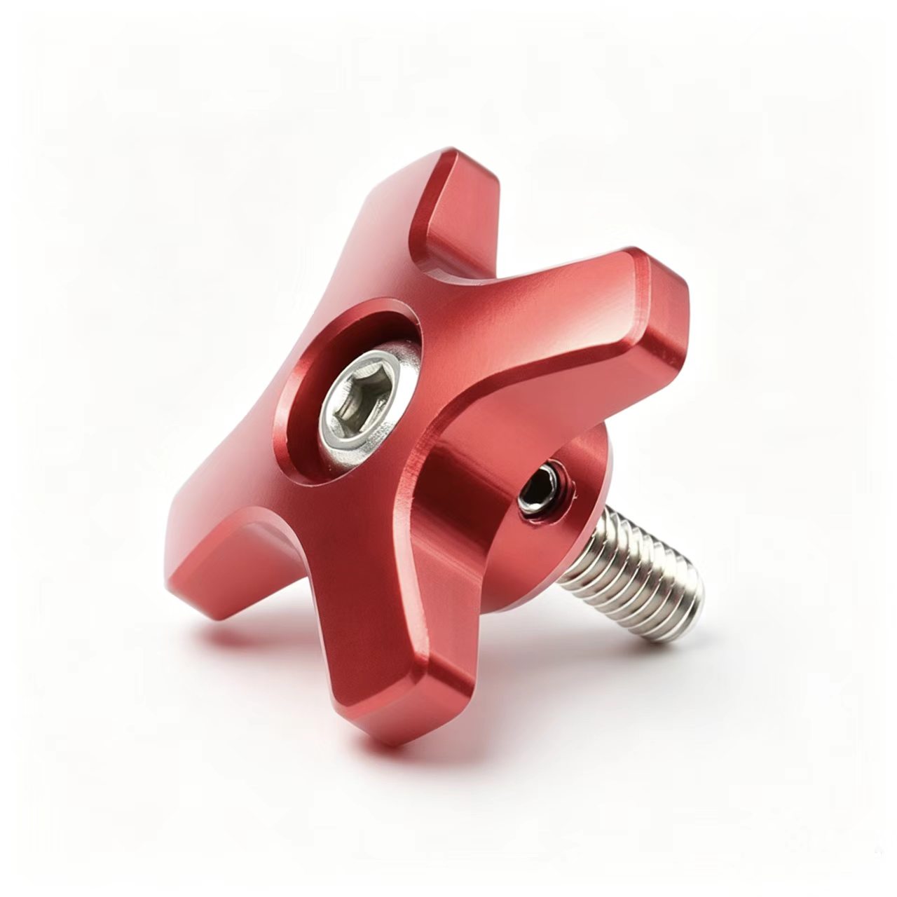 Red Silver Anodized 4 Prong Aluminum Clamping Knob Screw, Hand Grip ...